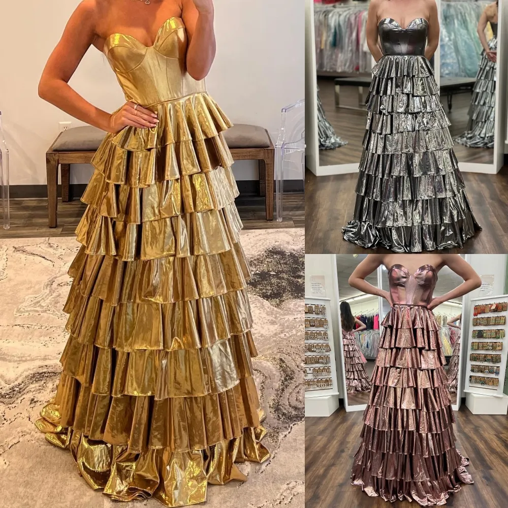 Grecian Goddess Prom Queen Gold Maxi Dress With Ruffle Metallic Corset ...
