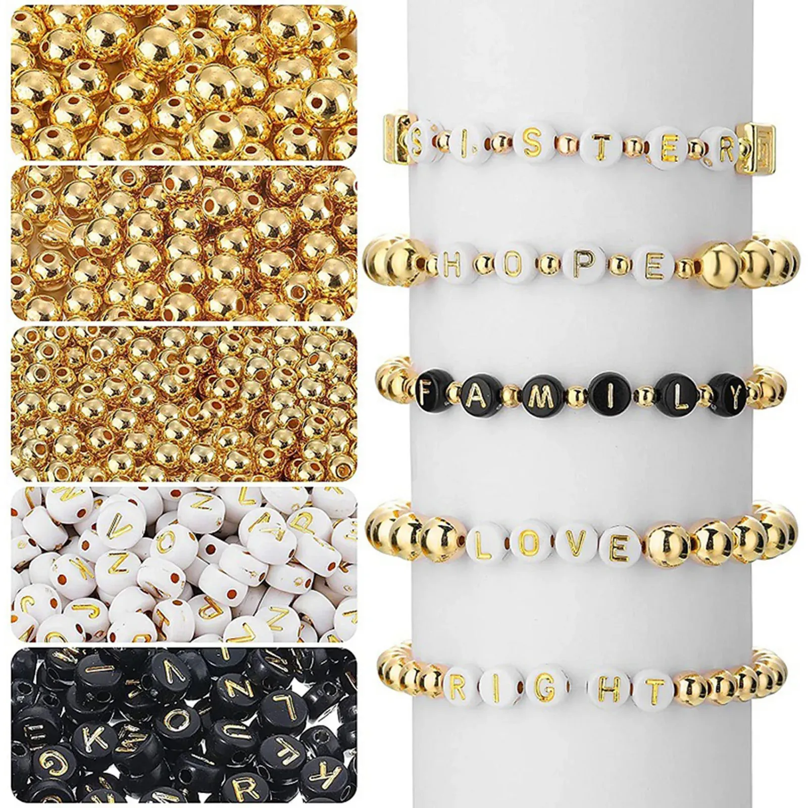 DHgate.com:24K Gold Black and White Acrylic Beads Set for DIY Jewelry ...