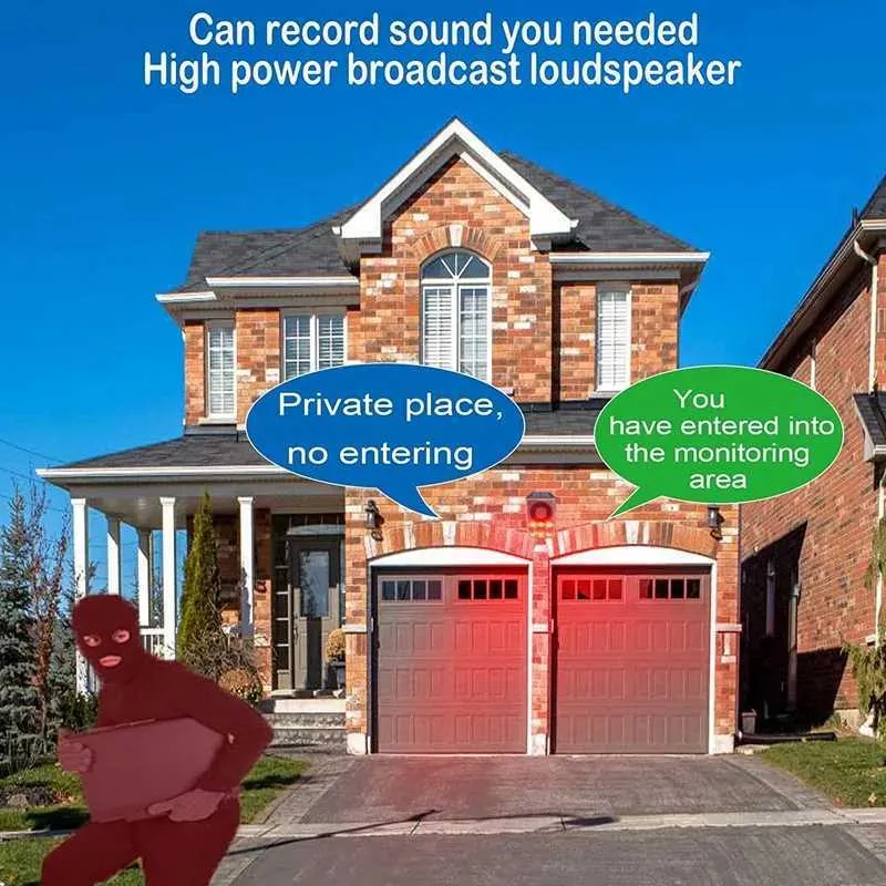 Outdoor solar motion sensor alarm with remote control 130 dB sound and ...