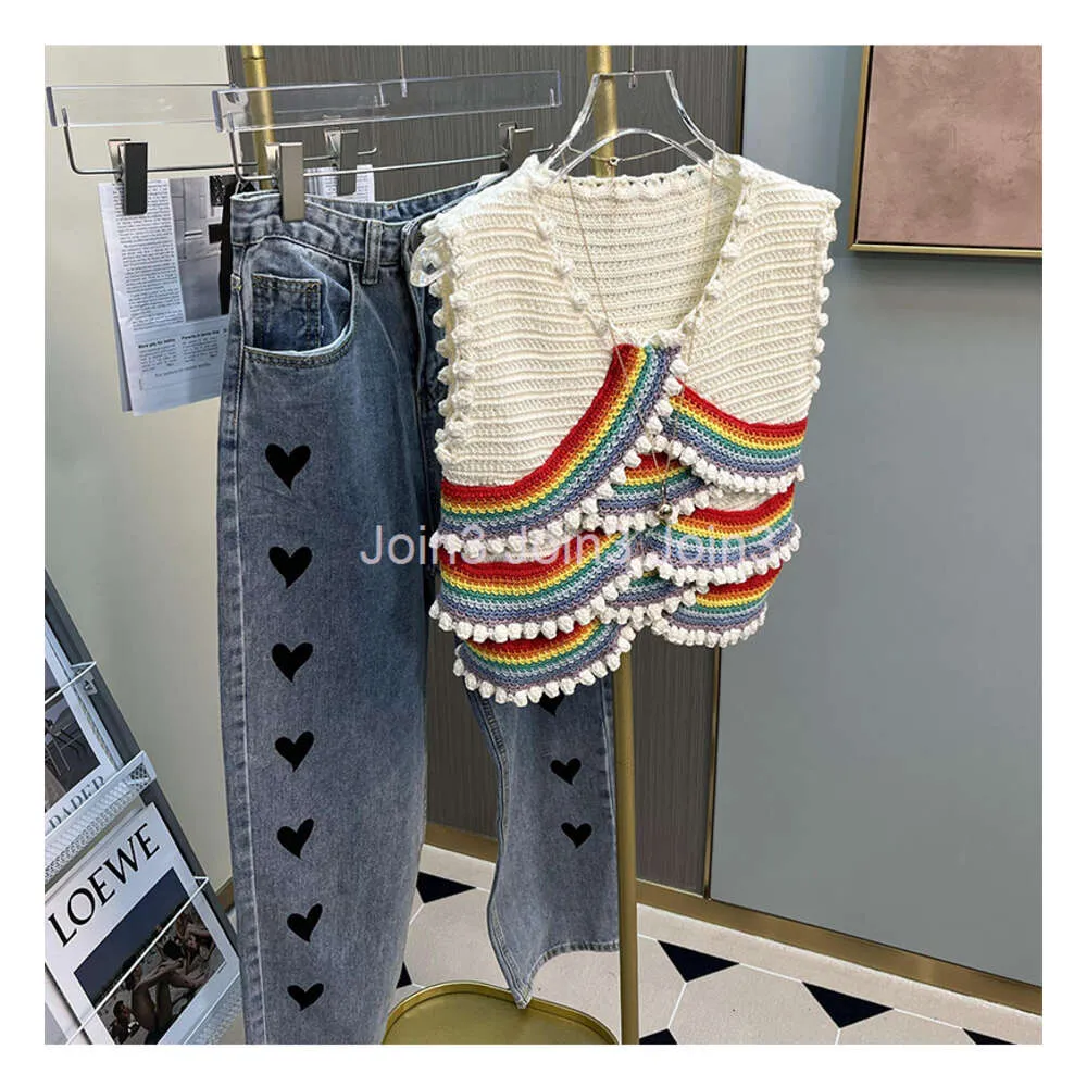 Womens sleeveless knitted crochet mesh rainbow color crop top tanks ...