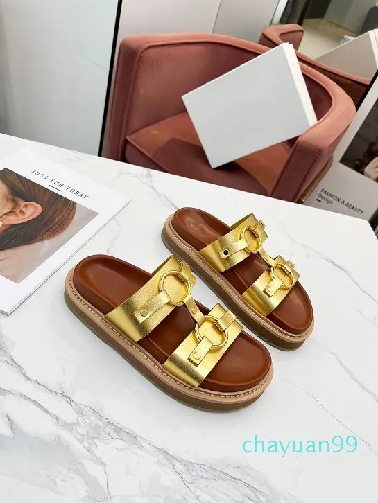 Luxury High End Designer Gold Flat Sandals For Women Spring/Summer ...