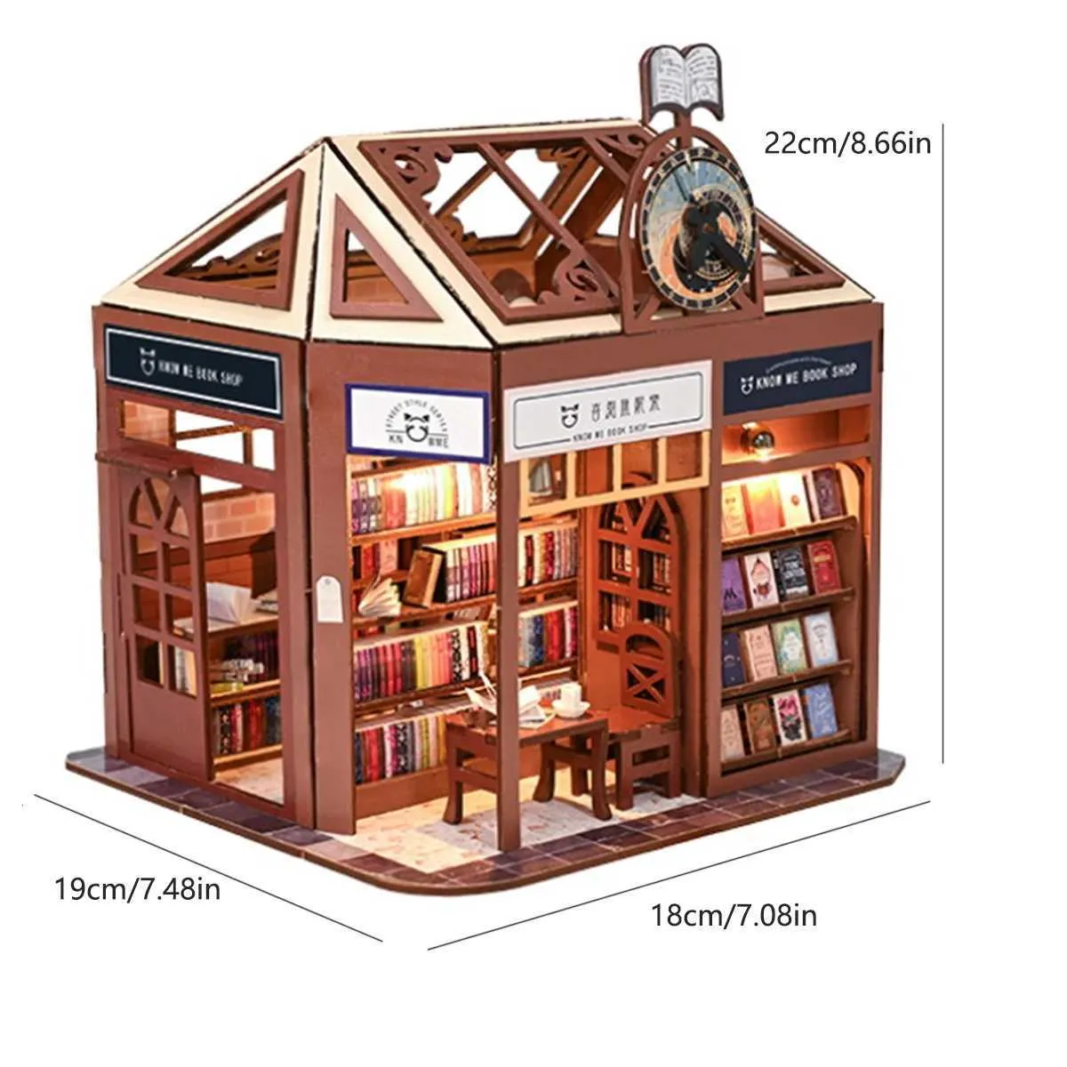 Dollhouse Building Model: DIY Miniature Bookstore Kit 3D Wooden Puzzle ...