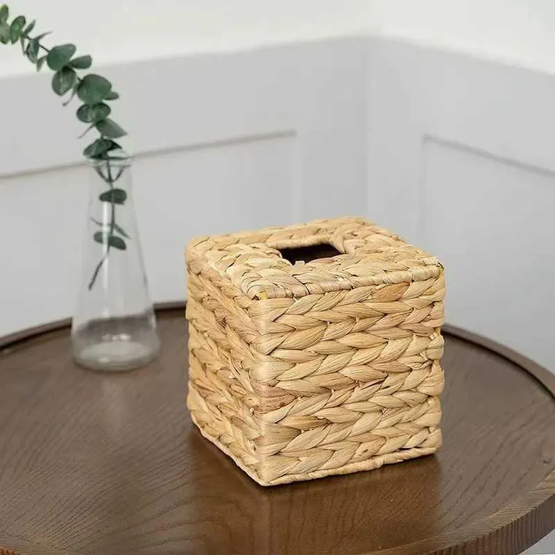 Hyacinth Woven Tissue Dinner Box With Rattan Lid For Sanitary Paper ...