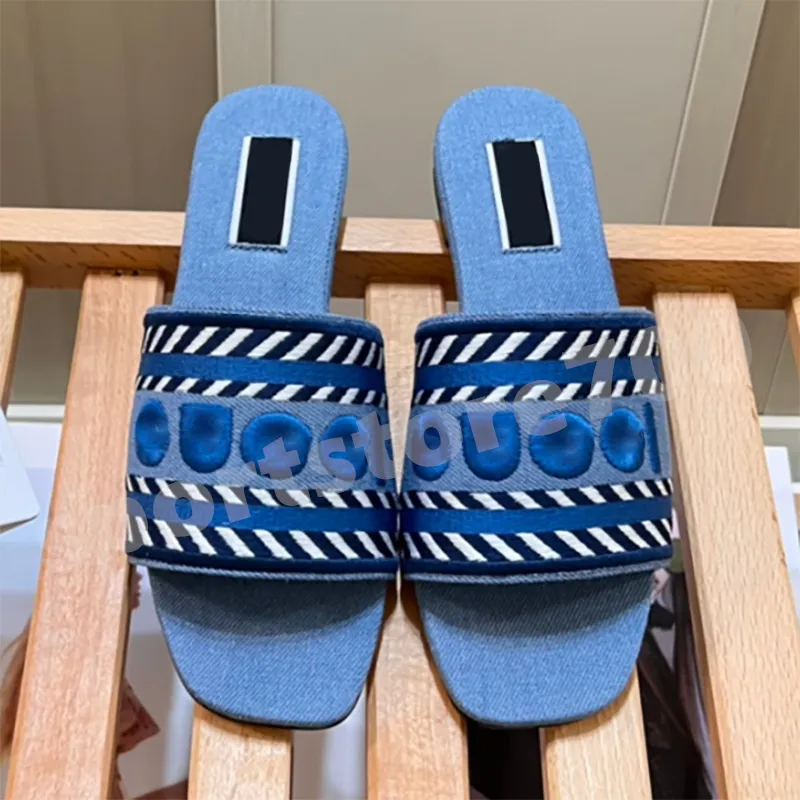 Luxury Designer Knit Slippers With Interlocking Denim, Embroidered ...