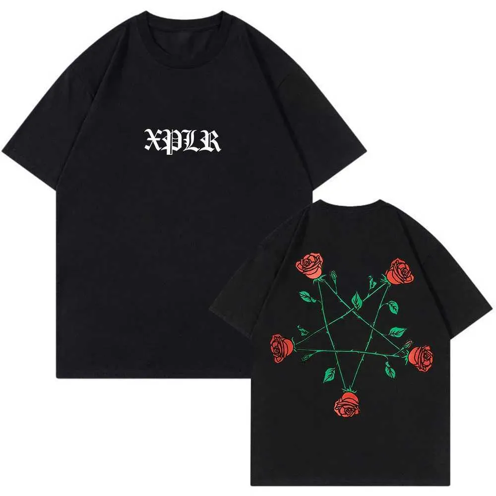 Sam and Colby Pentagram Roses T-Shirt: Crewneck Short Sleeve Couple T ...