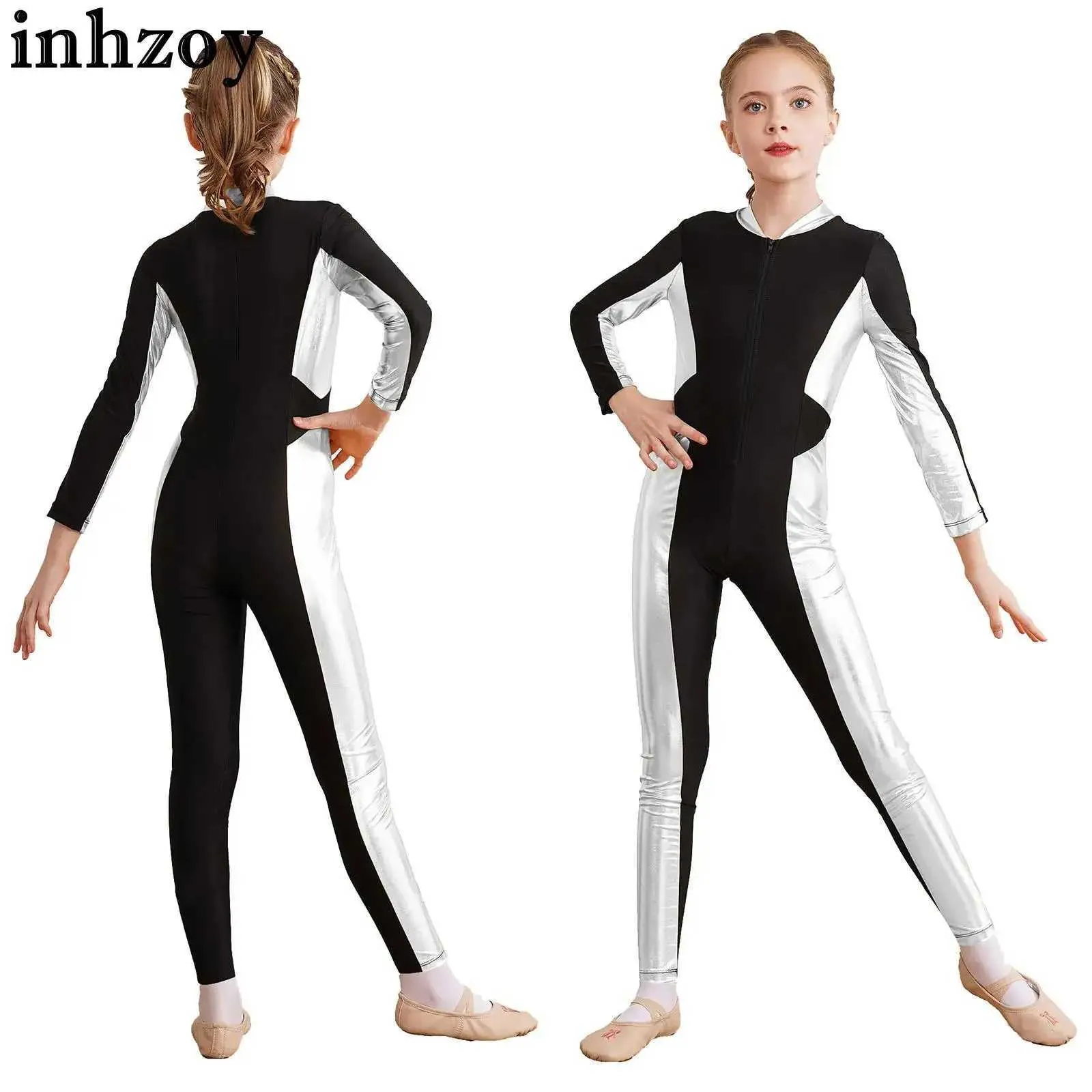 Kids Color Block Dance Leotard for Gymnastics, Skating, Ballet - Long ...