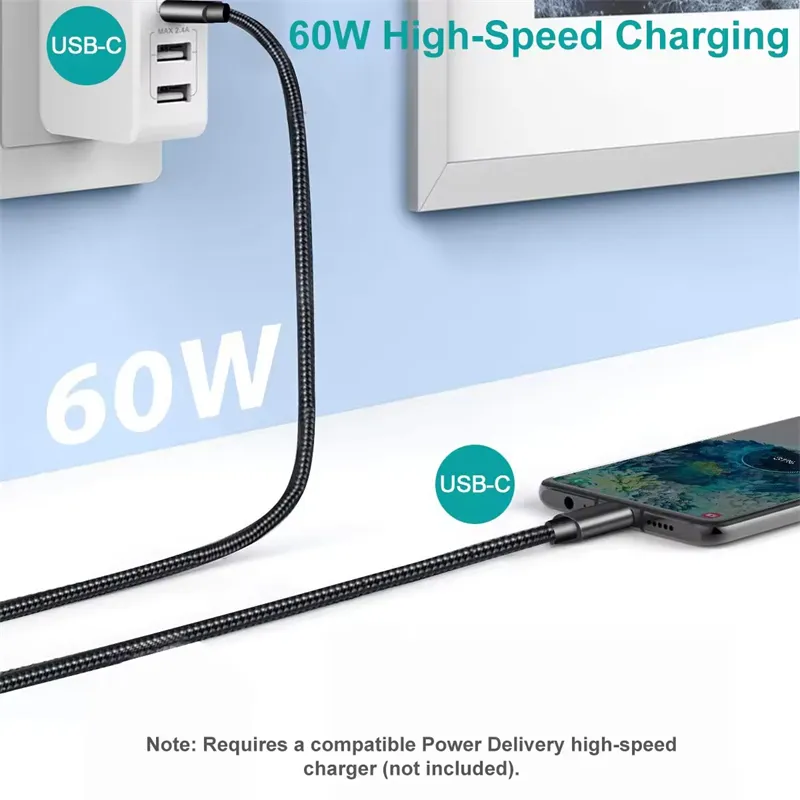 Fast Charger Cable 60W USB Type C to C - Durable Fabric Braided High ...