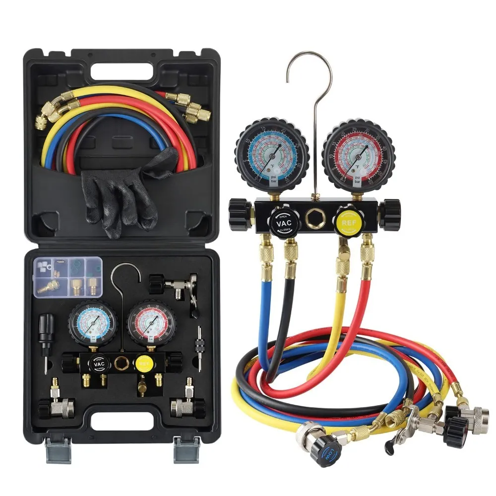 Refrigerant Gauges Set With Gas Hose And Regulator HVAC AC Manifold ...