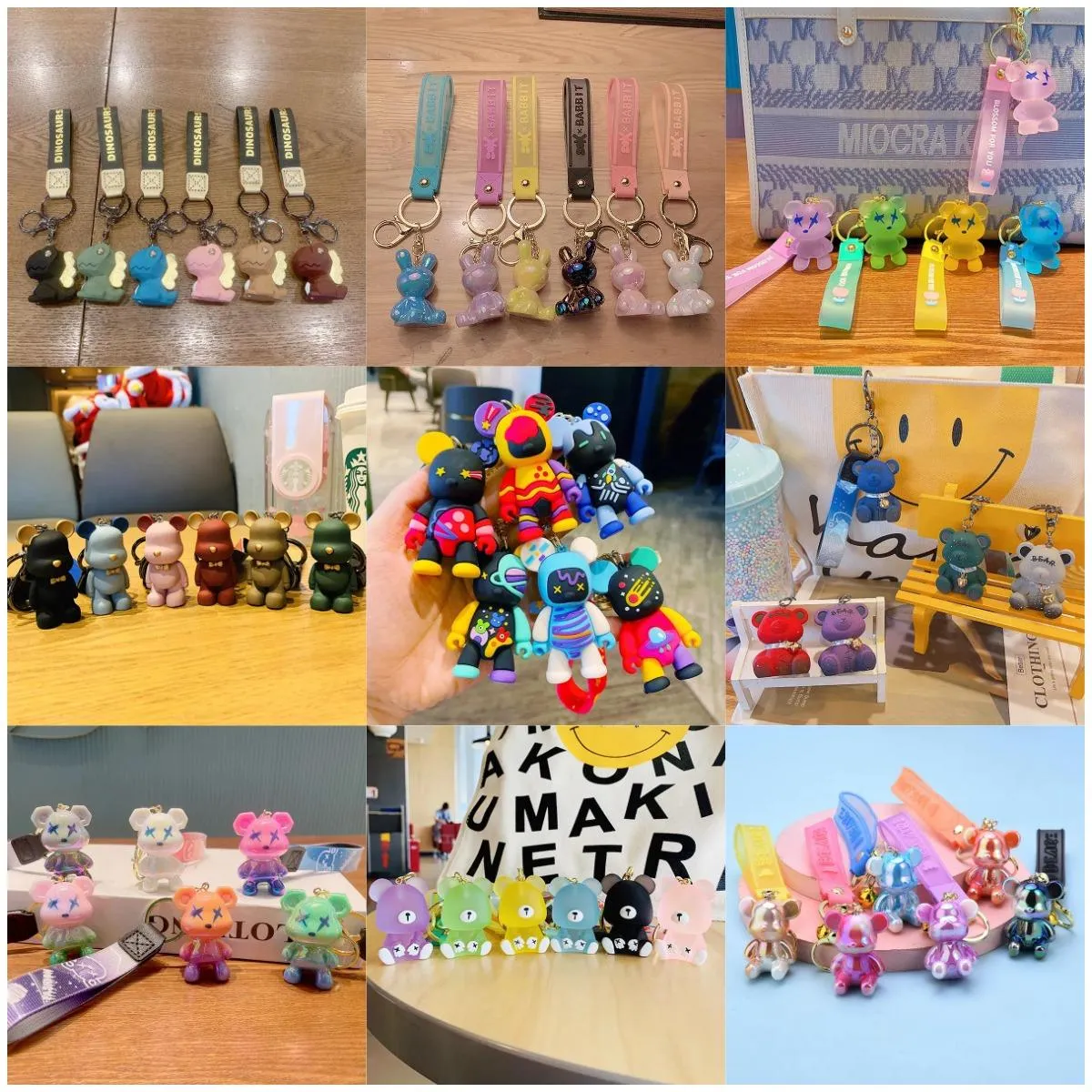 Teddy Bear Keychain With Magic Bucket Resin Cartoon Doll Bag Charm ...