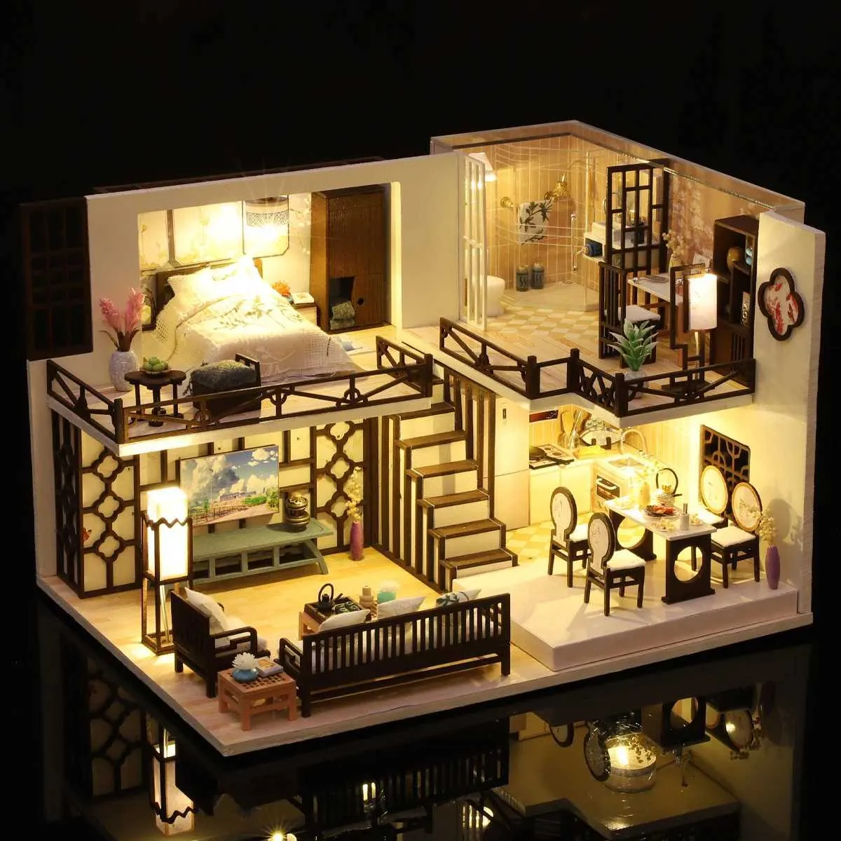 Mini Dollhouse Furniture DIY Kit 3D Puzzle Assembly Duplex Apartment ...