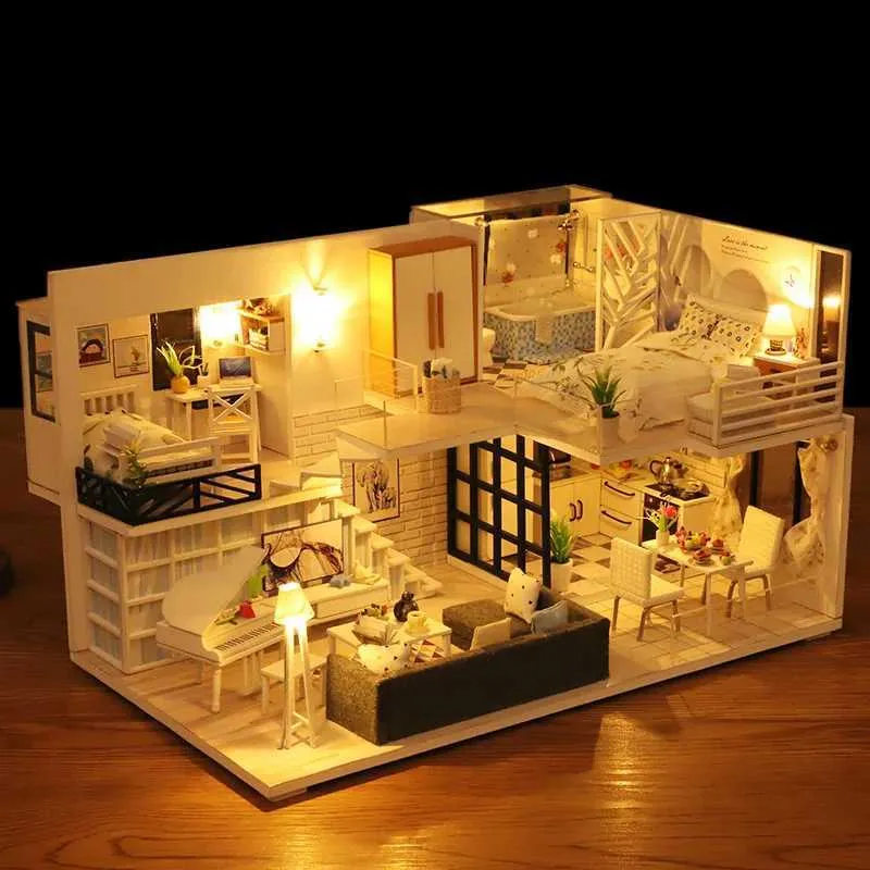 Wooden DIY Dollhouse Miniature House Kit, Unpainted 2024 Architecture ...