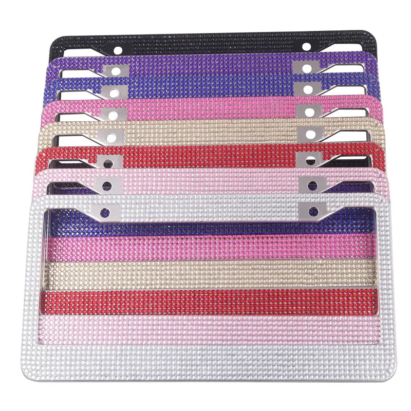 Diamond-Studded Stainless Steel License Plate Frame for Vehicles 2-Pack ...