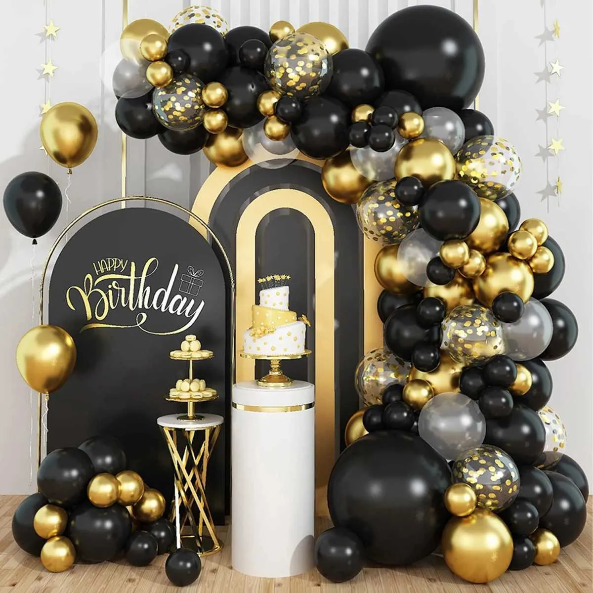 Premium Black and Gold Party Balloons Garland Arch Kit for Birthday ...