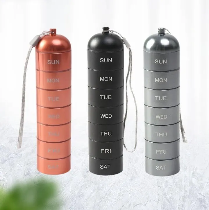 Waterproof Aluminum Pill Box with Airtight Lid, 7-Day Round Metal Pill ...