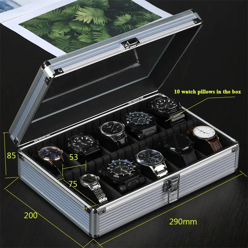 10 Slot Aluminum Alloy Watch Storage Box with Internal Baffles and ...