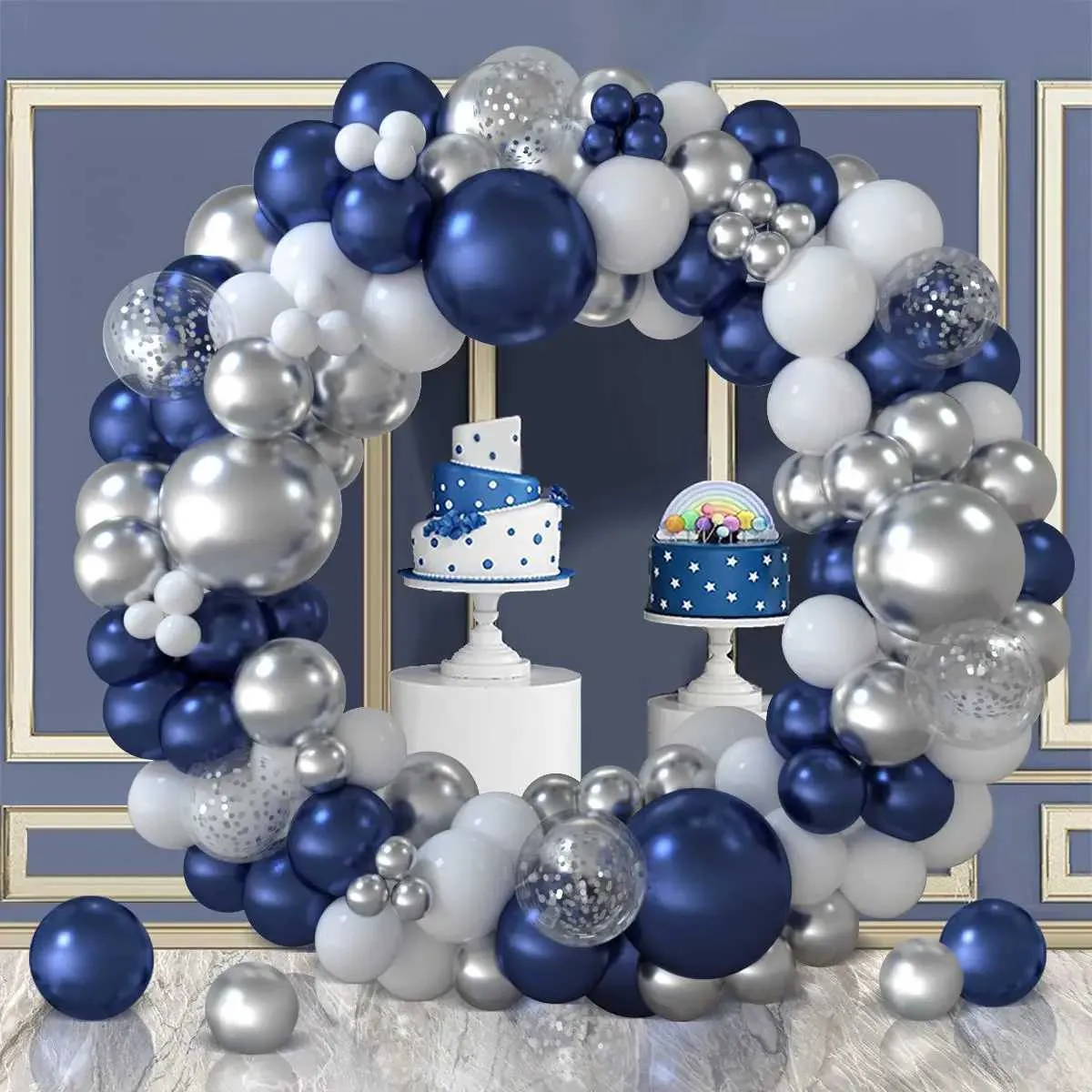 Blue And Gold Balloon Garland Arch Kit Sapphire Blue Latex Balloons For ...