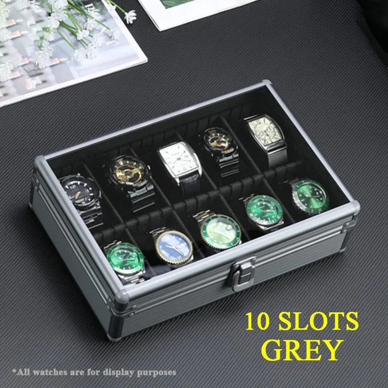 10 Slot Aluminum Alloy Watch Storage Box with Internal Baffles and ...