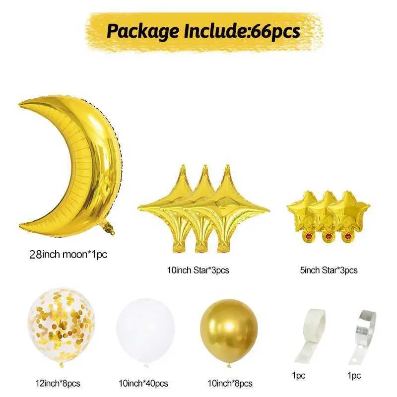 DHgate.com:Eid Mubarak Gold Moon Star Balloon Arch Set: 65pcs Party ...