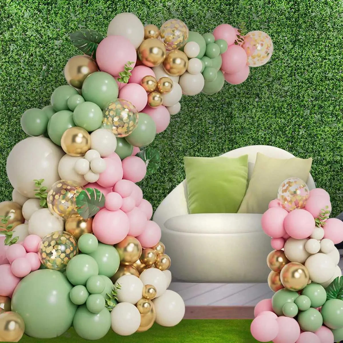 pink green balloon arch