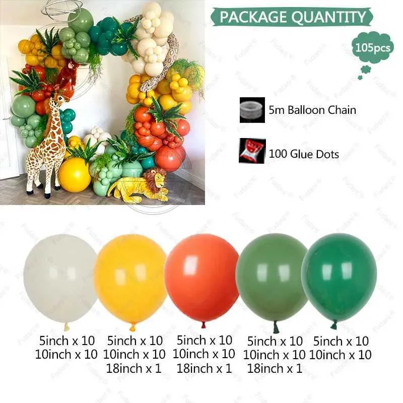 Jungle Safari Green Orange Party Balloons Garland Kit for Baby Shower ...