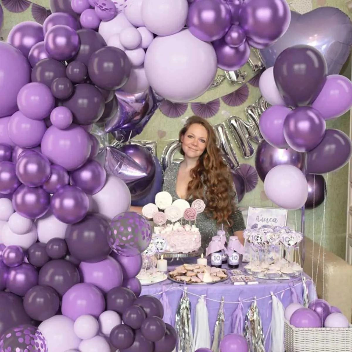 Purple Balloon Garland Arch Kit: Metallic & Confetti Balloons Set for ...