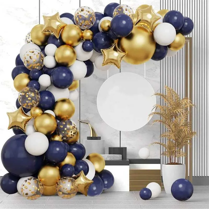 DHgate.com:Blue & Gold Balloon Arch Kit: 115pcs Confetti Latex Balloons ...