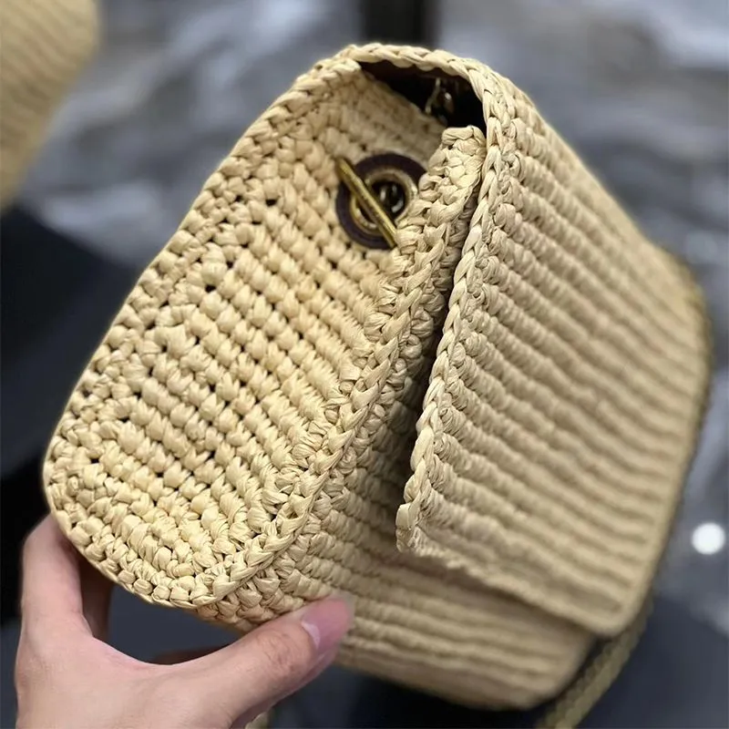 Designer Straw Handbags: Chain Baguette Shoulder Bag Summer Travel ...