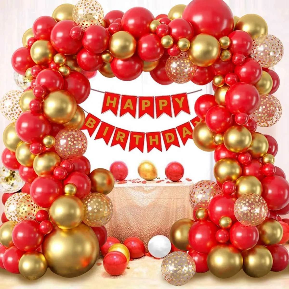 Premium Party Balloons: Red and Gold Birthday Garland Arch Kit for ...