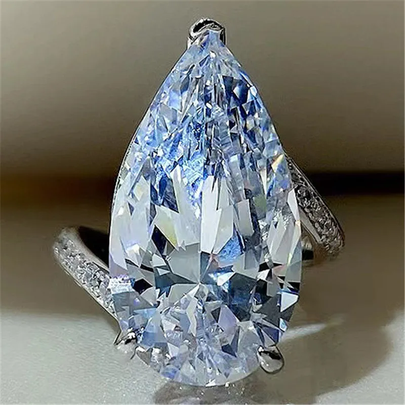 Choucong Water Drop Ring: 925 Sterling Silver Gemstone Ring With Moissanite Diamond Elegant ...