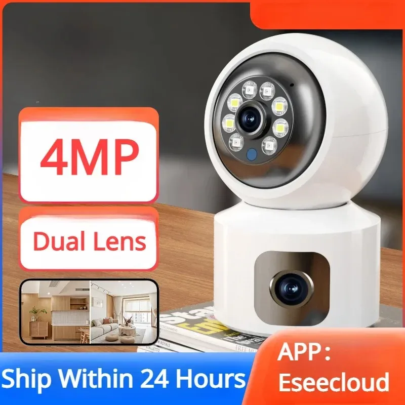2024 4MP 2K Dual Lens WiFi Camera Auto Tracking Ai Human Detection 360° HD Video Baby Monitor ...