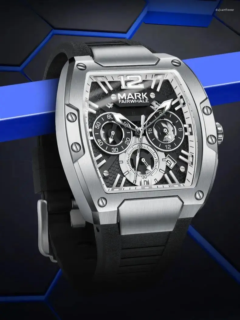 Mark Fairwhale Men's Chronograph Watch: Tonneau Stainless Steel Sports ...