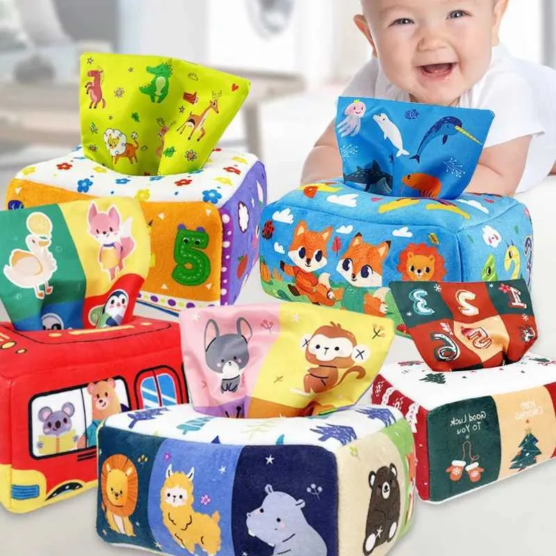 Montessori Magnetic Blocks Baby Tissue Box With Color Soft Sensor ...