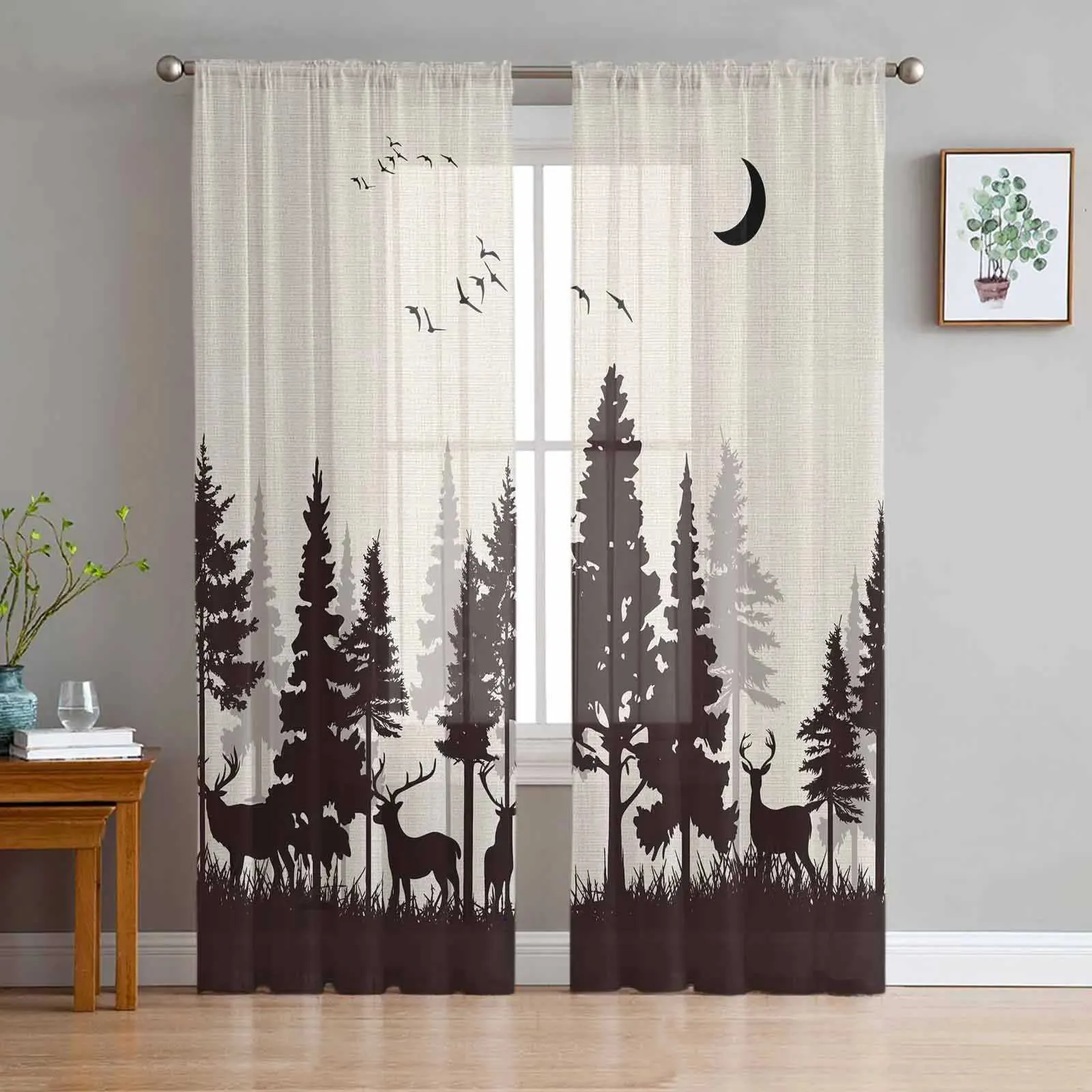 DHgate.com:Sheer Curtains with Forest Deer, Tulle Voile Curtains ...