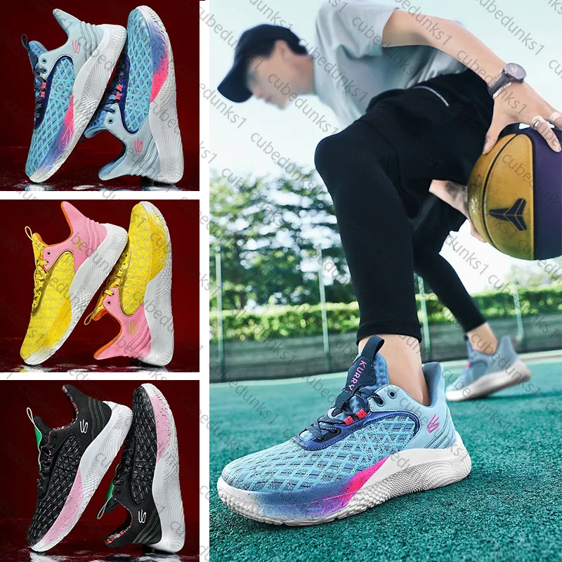 Curry 9th Gen Steph Curry Signature Shoes Blue/Pink/Gray/Green Low Top ...