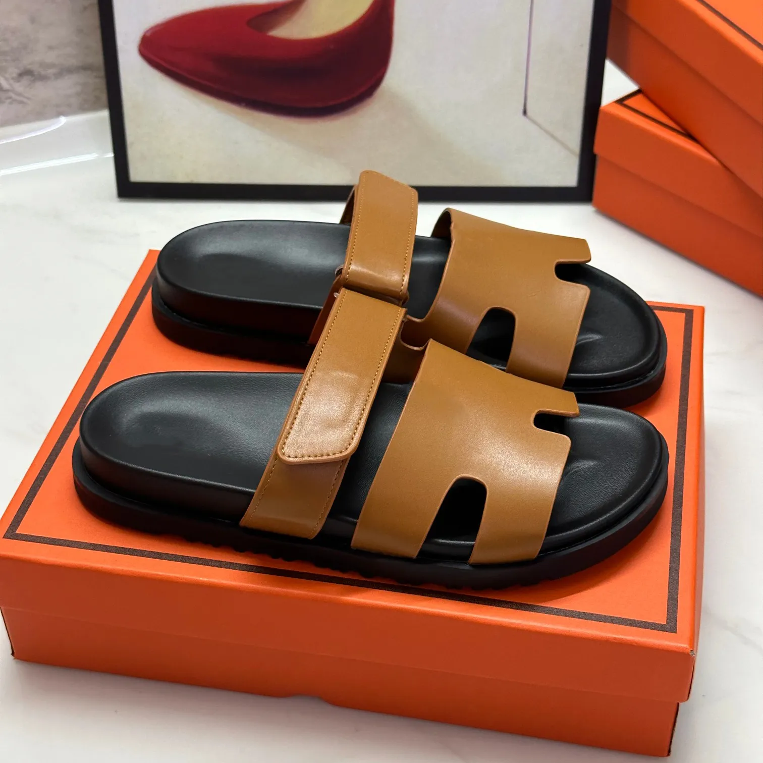 Stylish Leather H Slippers With Box Perfect For Summer And Winter Beach ...