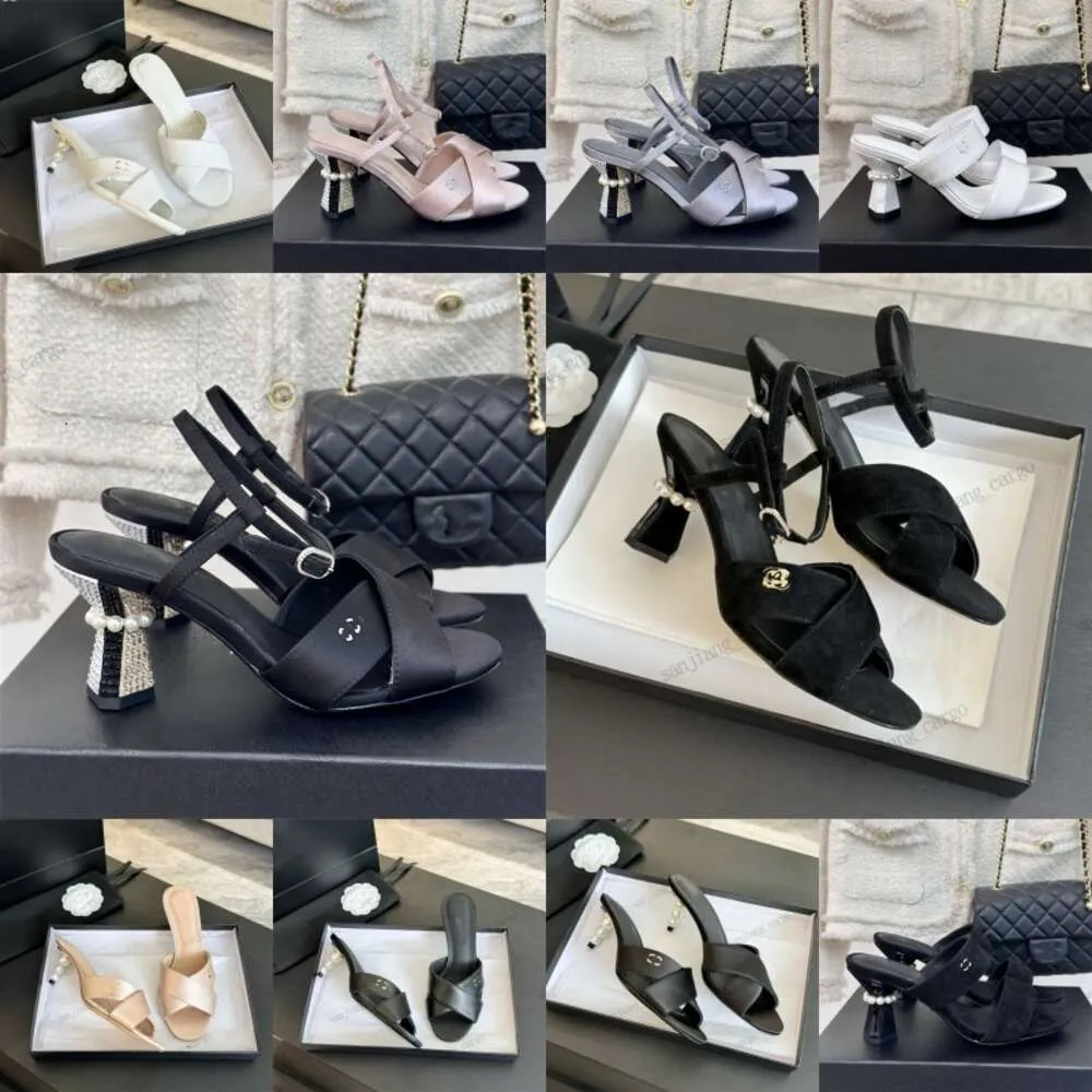 2024 Lady Designer 65mm Heeled Pearl Sandal Kitten Heels Womens High ...