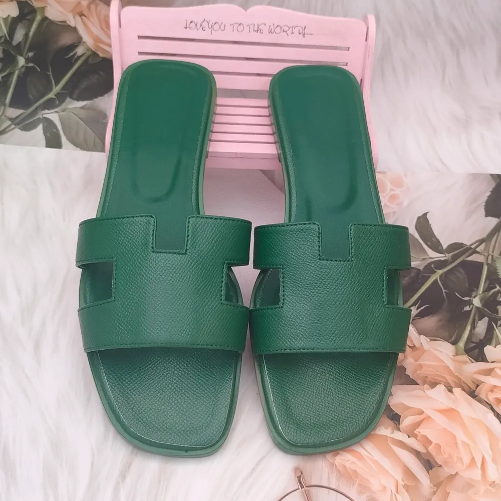 Designer Leather Slides H Sandals With Box Classic Flat Sandal For Men ...