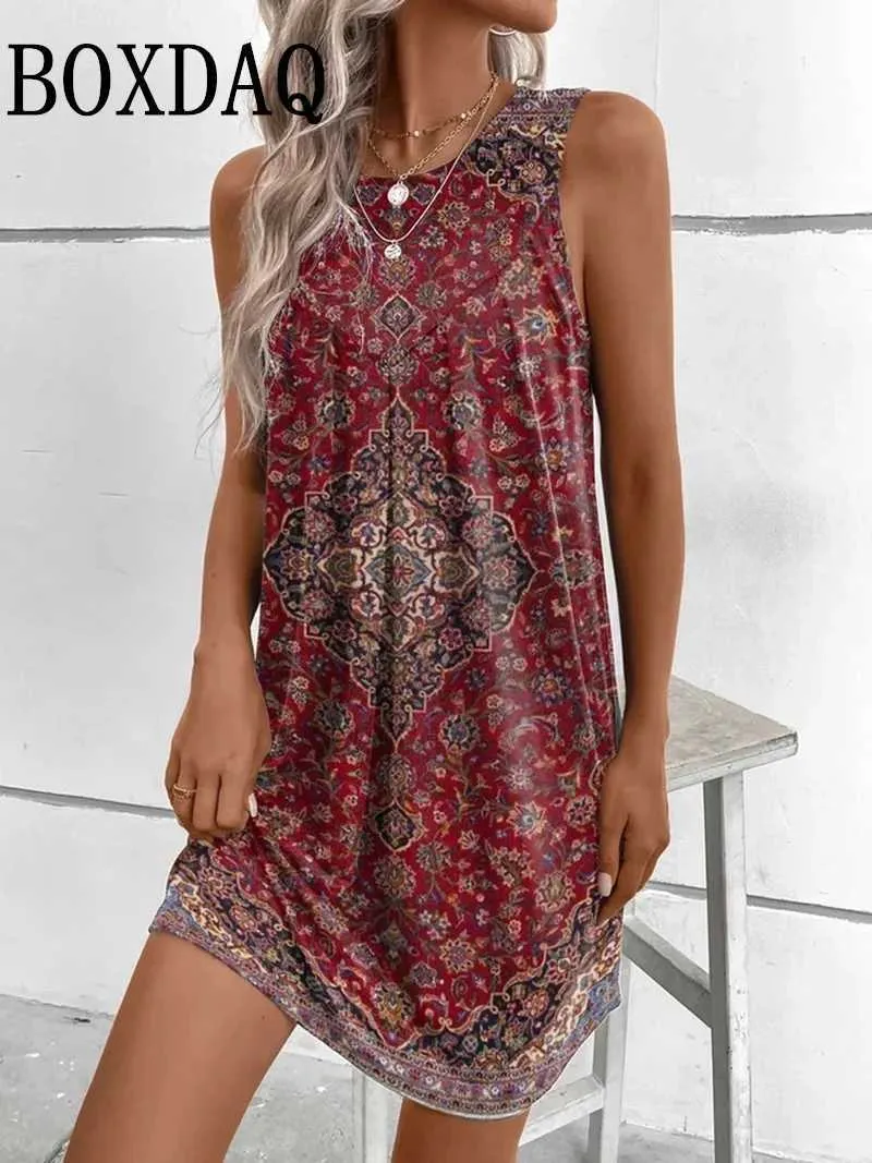 Basic Casual Dresses Summer Ethnic Style Printed Sleeveless Vestido ...