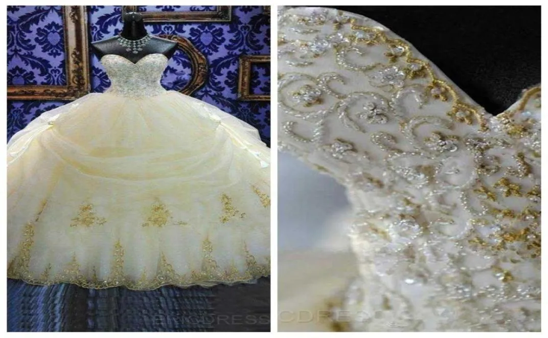 Customizable Lace Applique Ball Gown For 16+ Years Gold Beaded Sequined ...