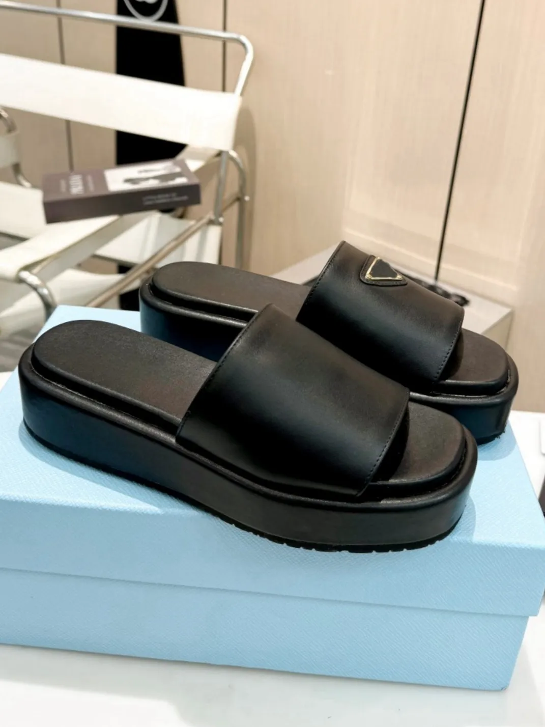 Luxury nappa leather sandals women platform slides with buckle closure ...