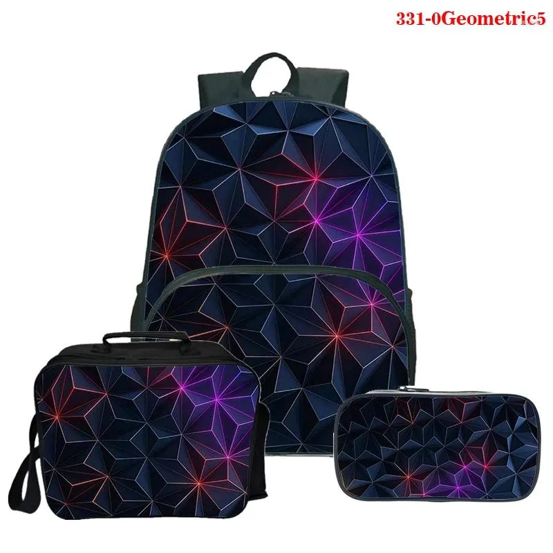 Neon Geometric 3D Printed Backpacks For School Set For Teenagers ...
