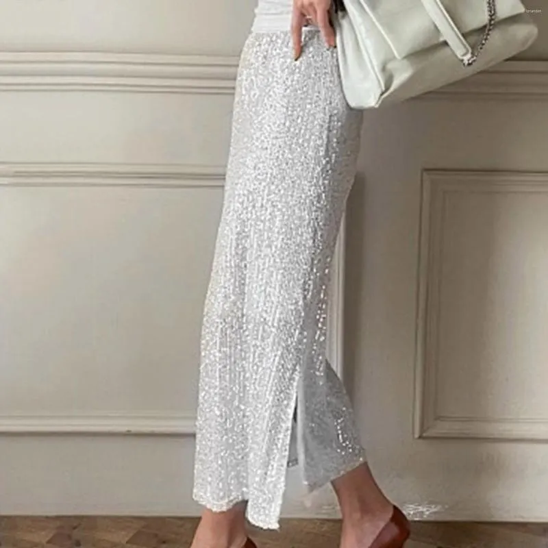 Luxury Silver Sequin Maxi Silver Midi Skirt Elegant Party Long Sk For ...