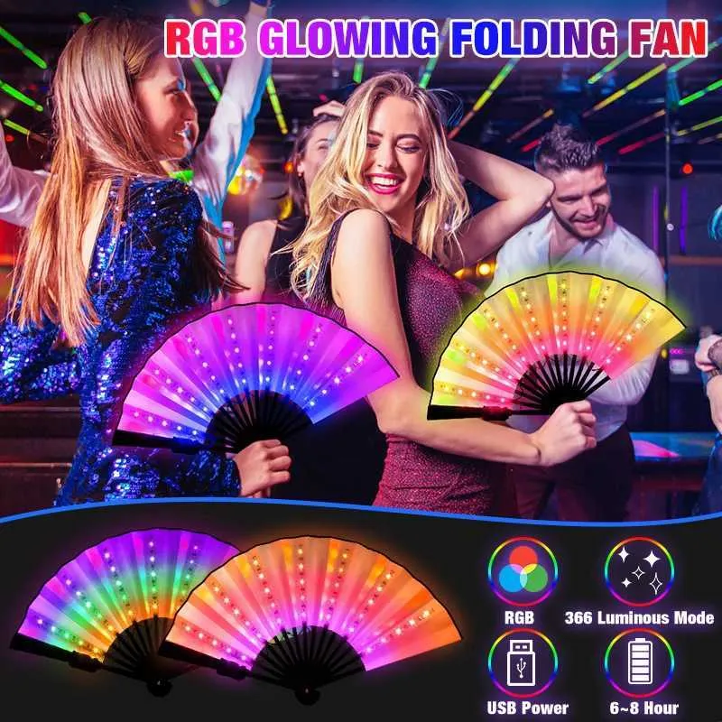 DHgate.com:Glowing LED Light Up Rave Hand Fan - Rechargeable Folding ...