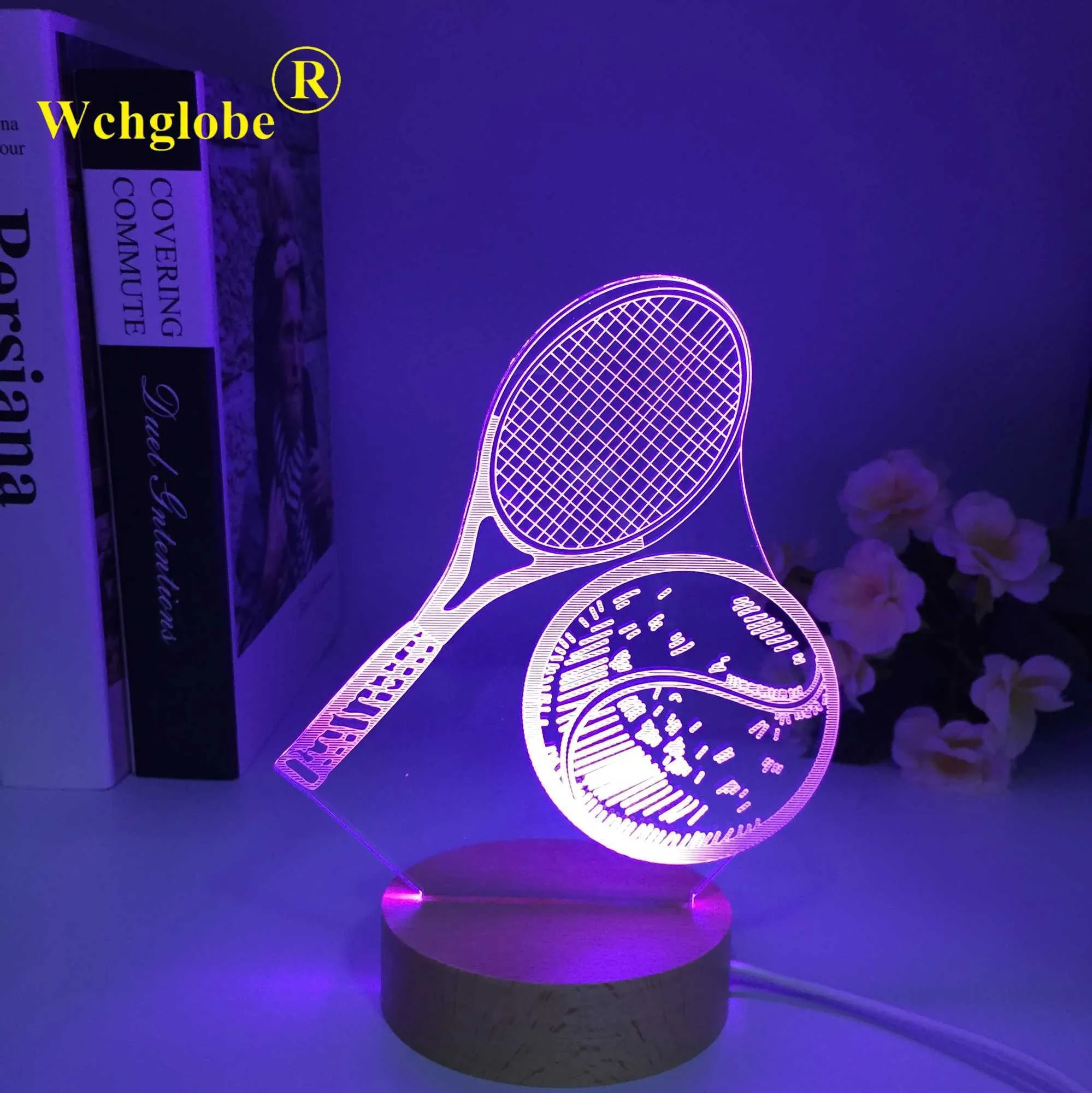 Wooden 3D LED Tennis Night Light Changing USB Table Lamp for Tennis ...