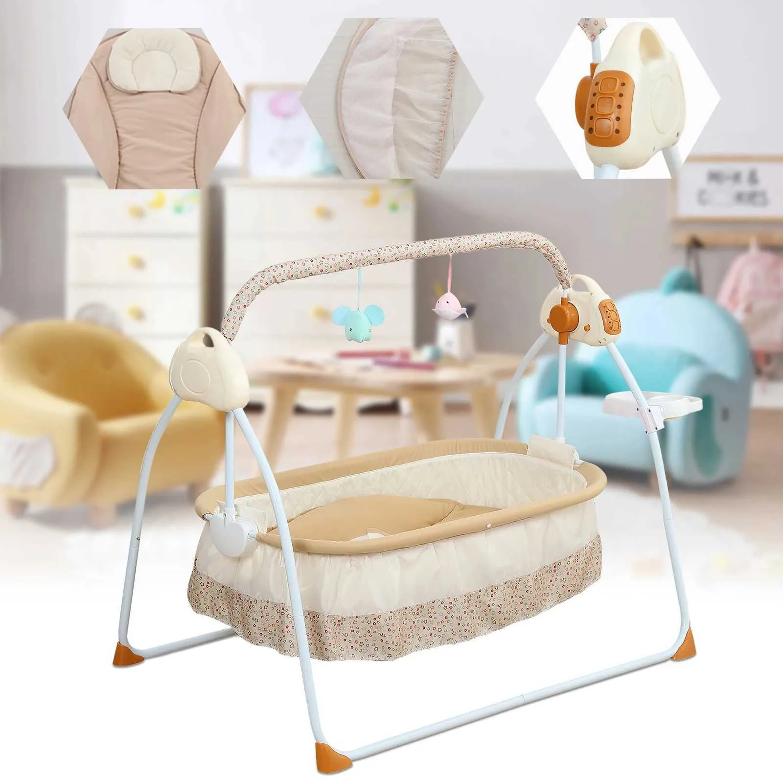 Electric Baby Cradle 0-18 Months, Safe Baby Crib with Breathable ...