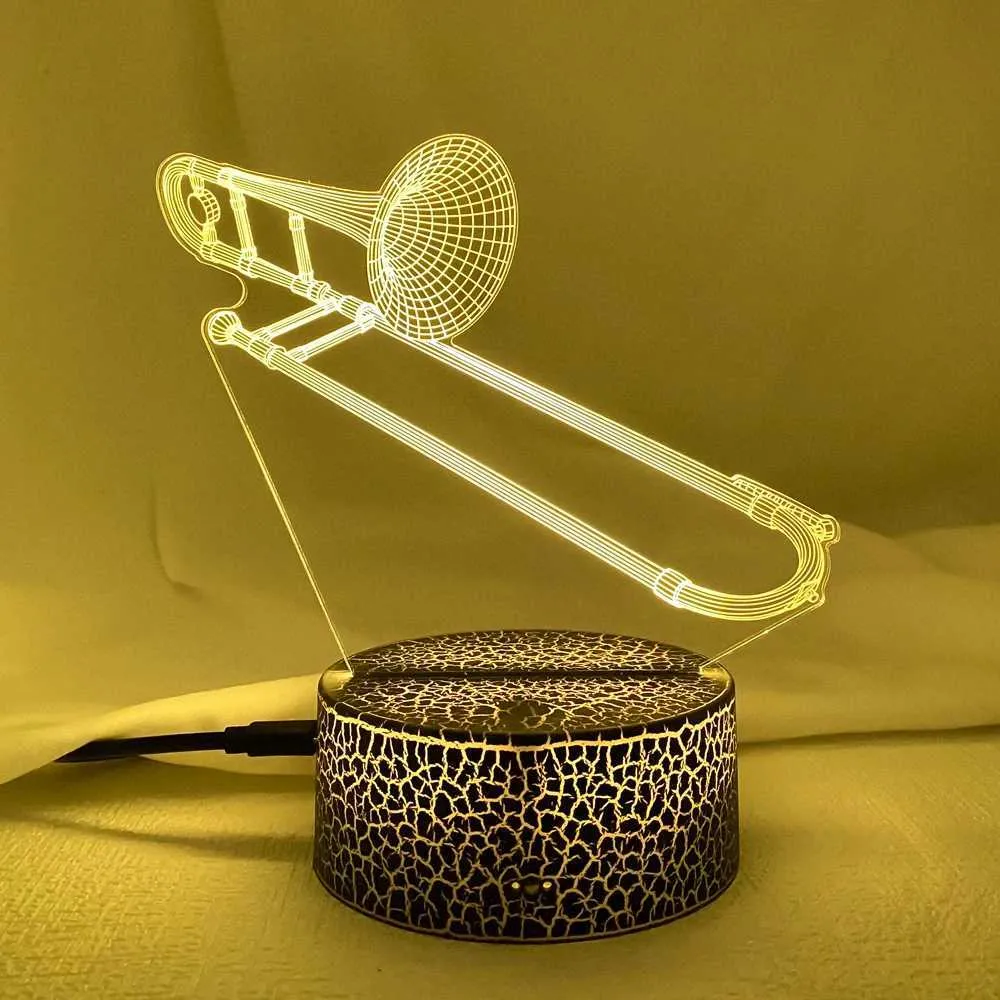Acrylic 3D Illusion Trombone Night Light LED Touch Sensor Color ...