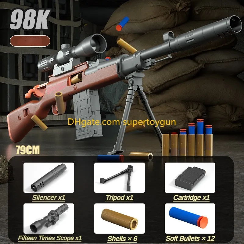 DIY AWM 98K Soft Bullets Rifle Toy Gun Detachable Shell Ejected Look ...