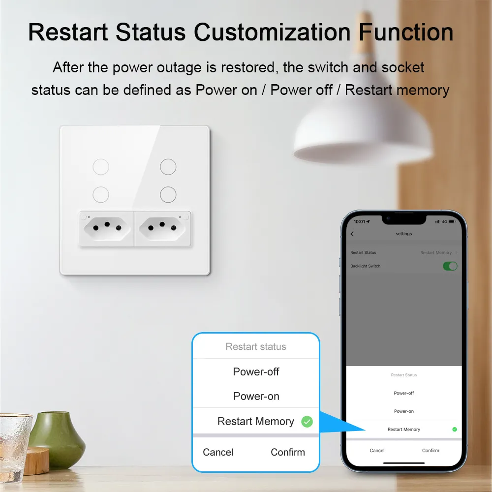 4-Pack Wi-Fi Smart Touch Light Switch Socket: 16A Wall Plug App ...