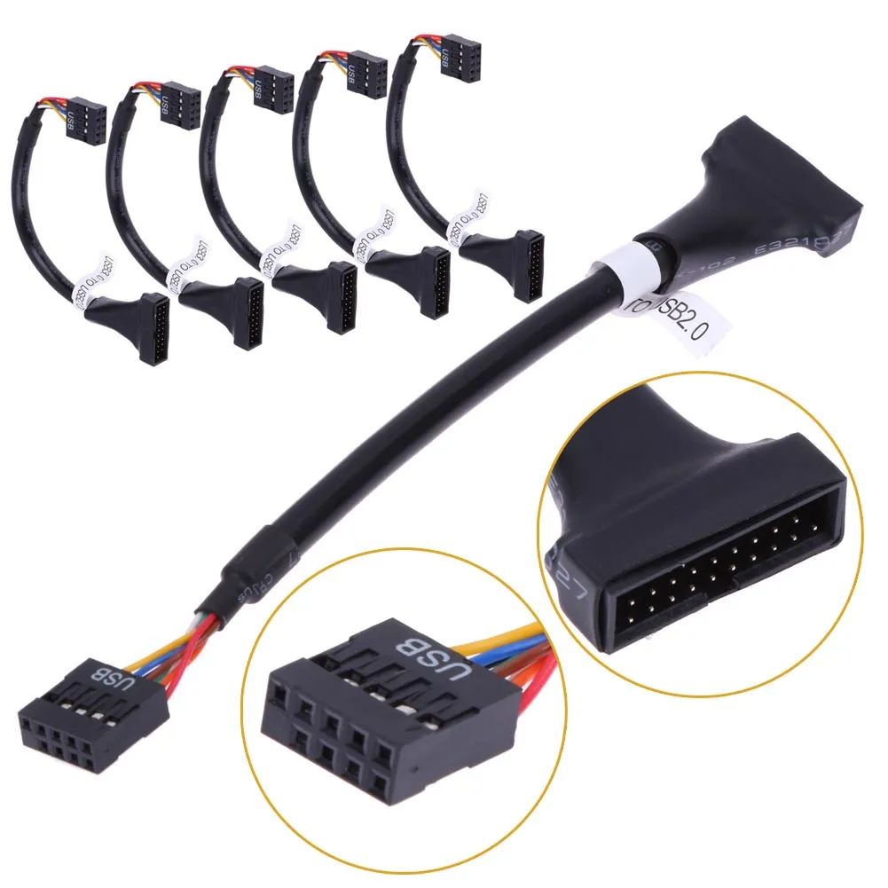 Black USB 2.0 9 Pin Male To USB 3.0 20 Pin Female Adapter Cable PC ...