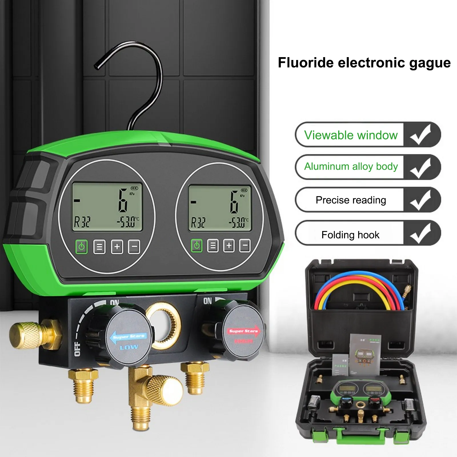 Digital Manifold Gauge Meter Refrigerant HVAC Vacuum Pressure Leak ...